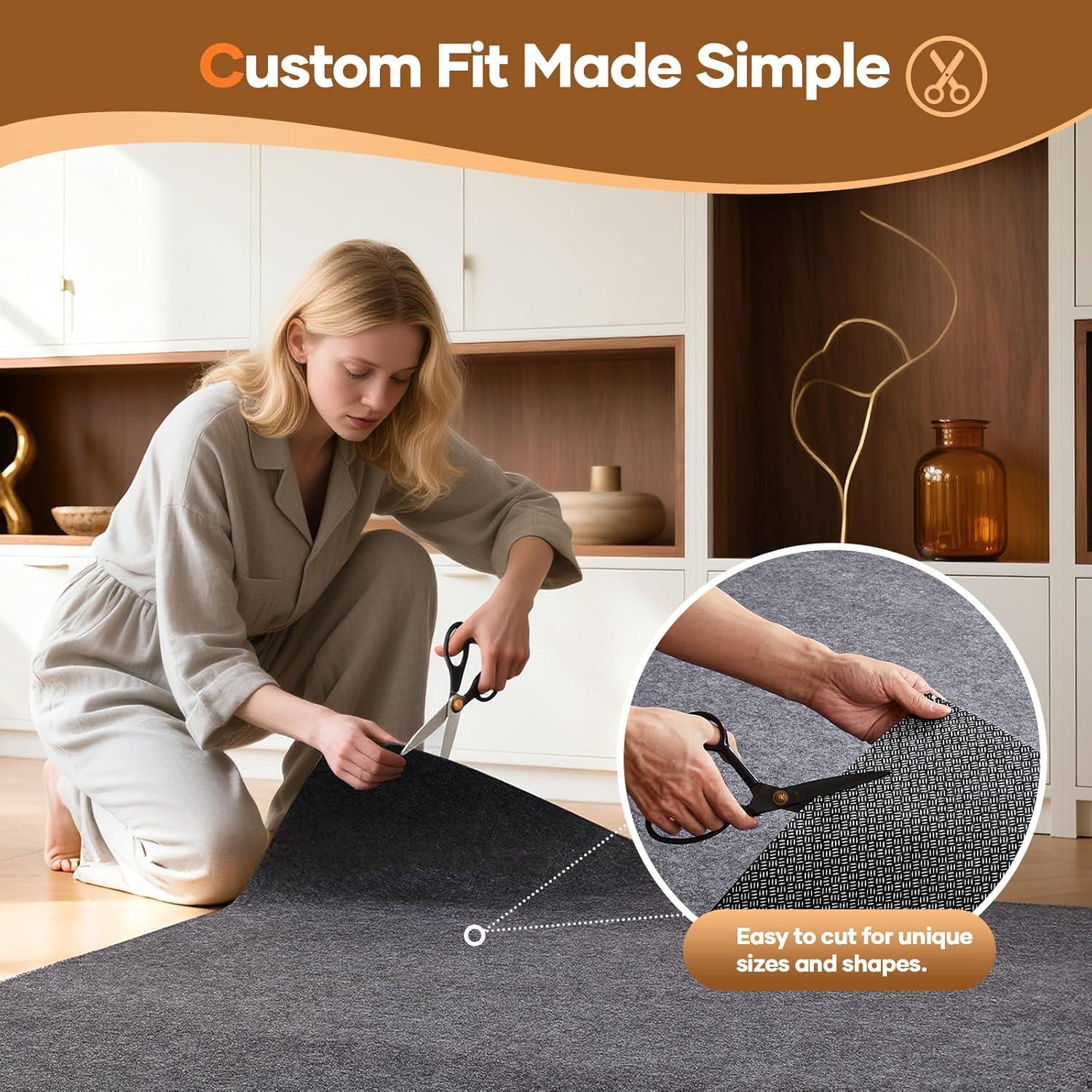 Veken Non Slip Cushioned Rug Pad Gripper 8 x 10 Ft, Felt and Silicone ...
