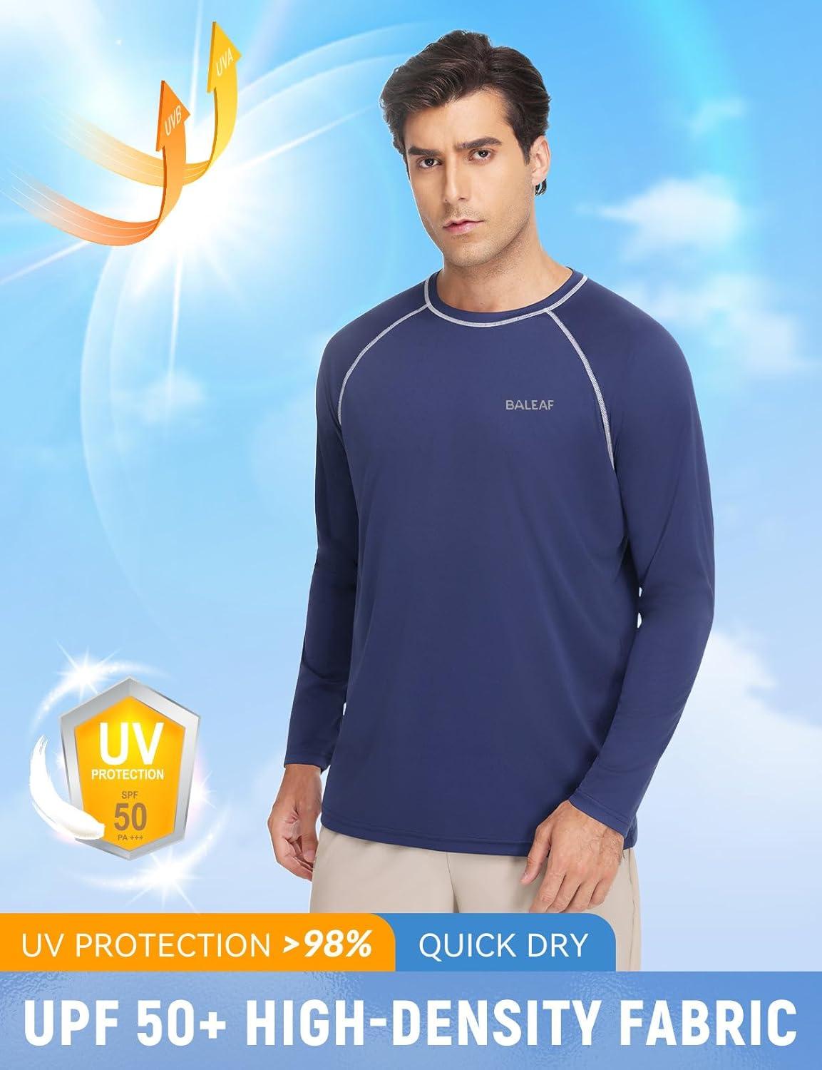 baleaf Men’s Sun Protection Shirts UV SPF UPF 50+ Long Sleeve Rash ...