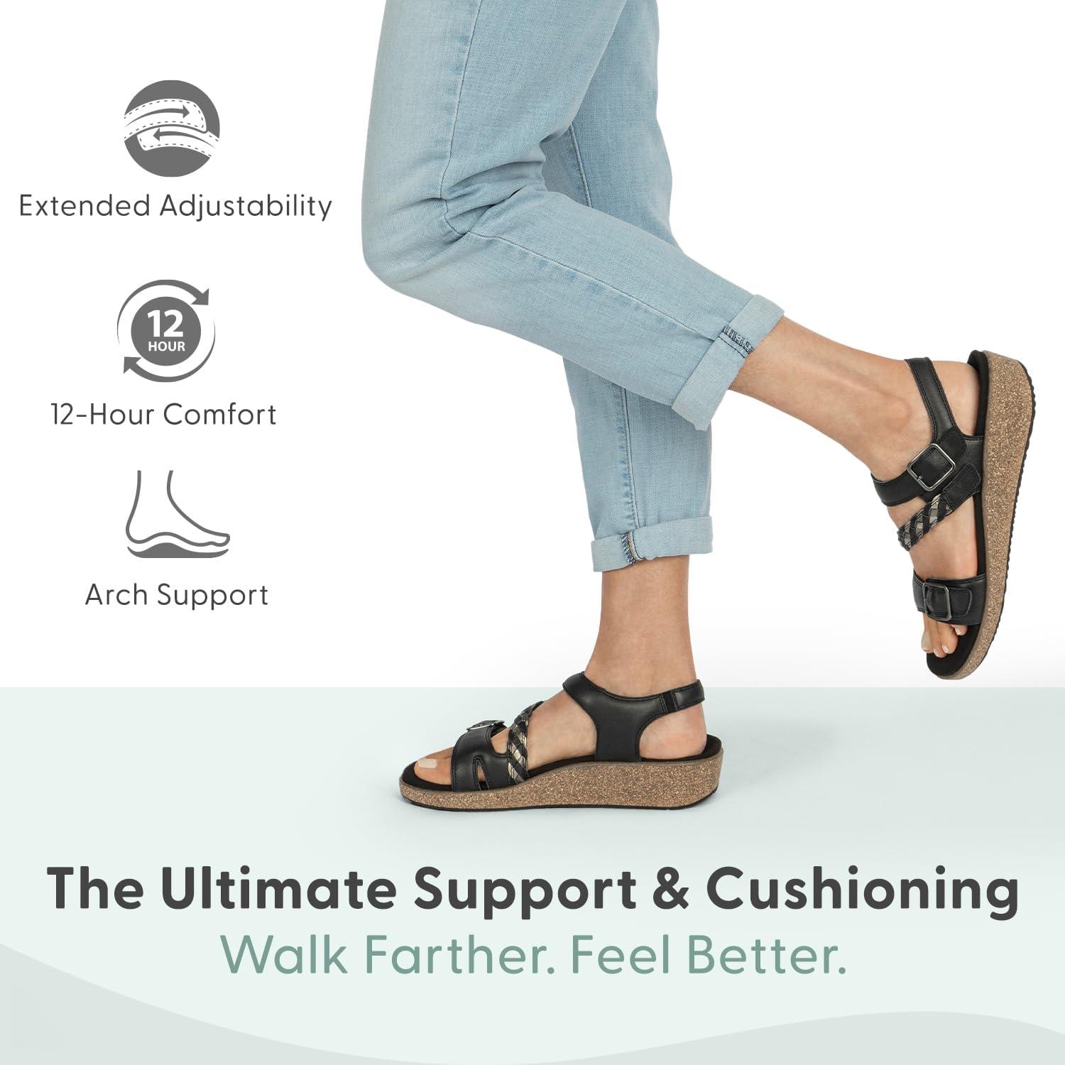 Orthofeet Women’s Orthopedic Chloe Adjustable Leather Wedge Sandal ...